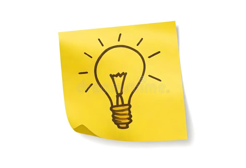 A Yellow Sticky Note with a Hand-drawn Light Bulb Icon, Representing a ...