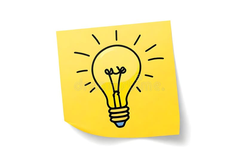 A Yellow Sticky Note with a Hand-drawn Light Bulb Icon, Representing a ...