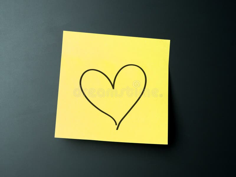 Yellow Sticky Note with Heart Drawing Stock Photo - Image of simple ...