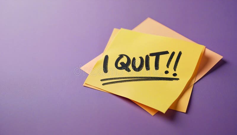 Yellow Sticky Note with I Quit Written on it on Purple Background Stock ...