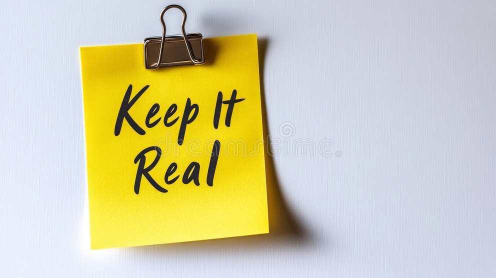 Yellow Sticky Note with Keep it Real Message, Fixed on White Background ...