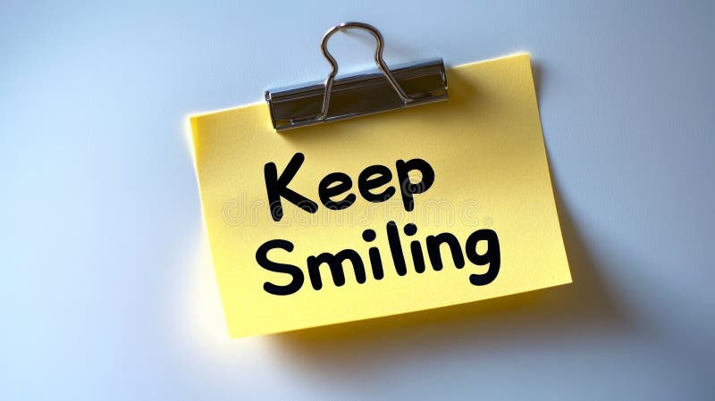 Yellow Sticky Note with Keep Smiling Message on White Background ...