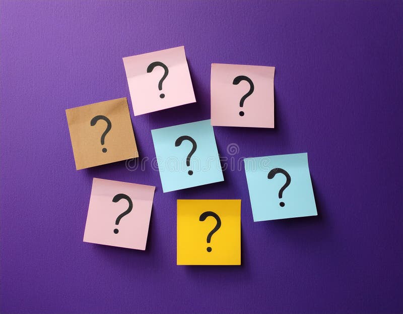 Paper Notes with Question Marks on Purple Background, Flat Lay. Space ...