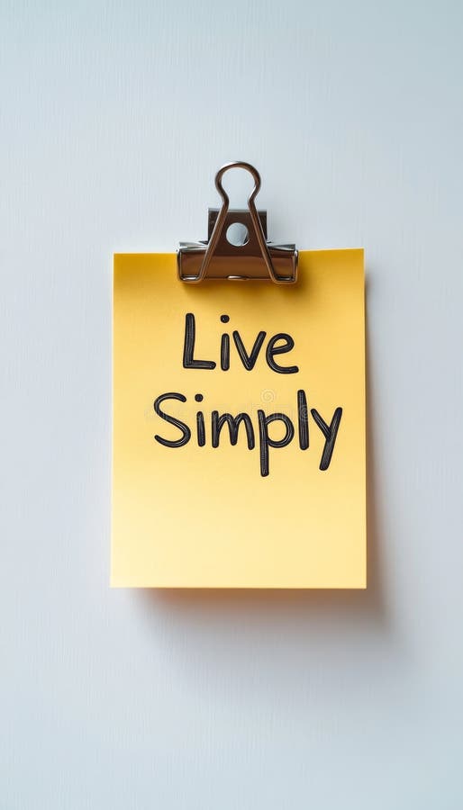 Yellow Sticky Note with Live Simply Message, Binder Clip on White ...