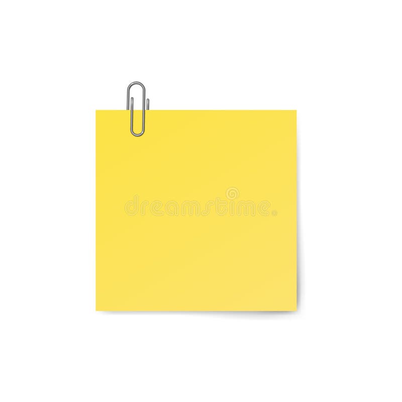 Yellow Sticky Note with Paper Clip Isolated on White Background. Stock ...