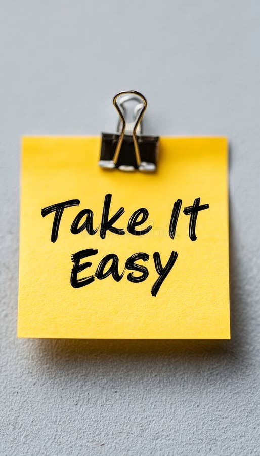 Yellow Sticky Note with Paperclip, Take it Easy Text, on White ...