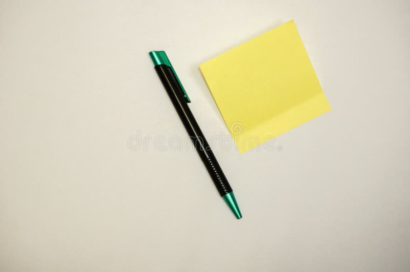 Yellow Sticky Note with Pen Stock Image - Image of sheet, information ...