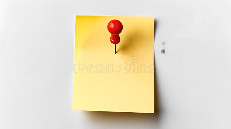 Yellow Sticky Note Pinned with a Red Pushpin on a White Background ...