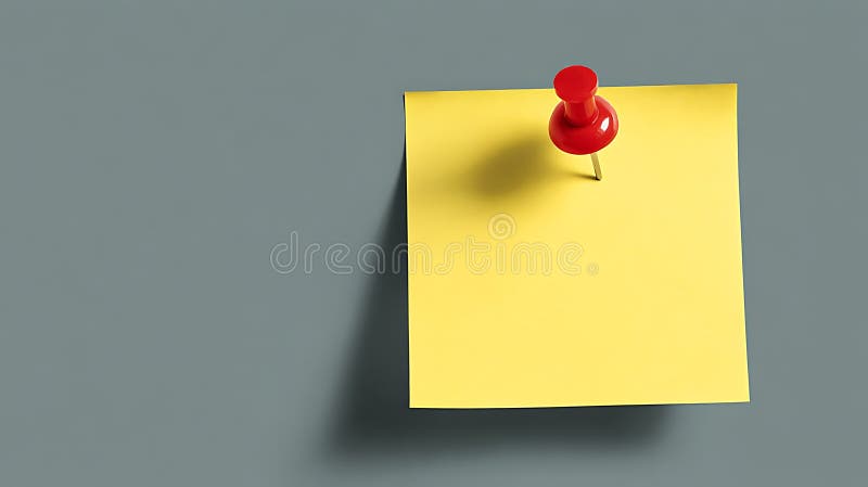 Yellow Sticky Note Pinned To a Gray Surface with a Red Thumbtack. the ...