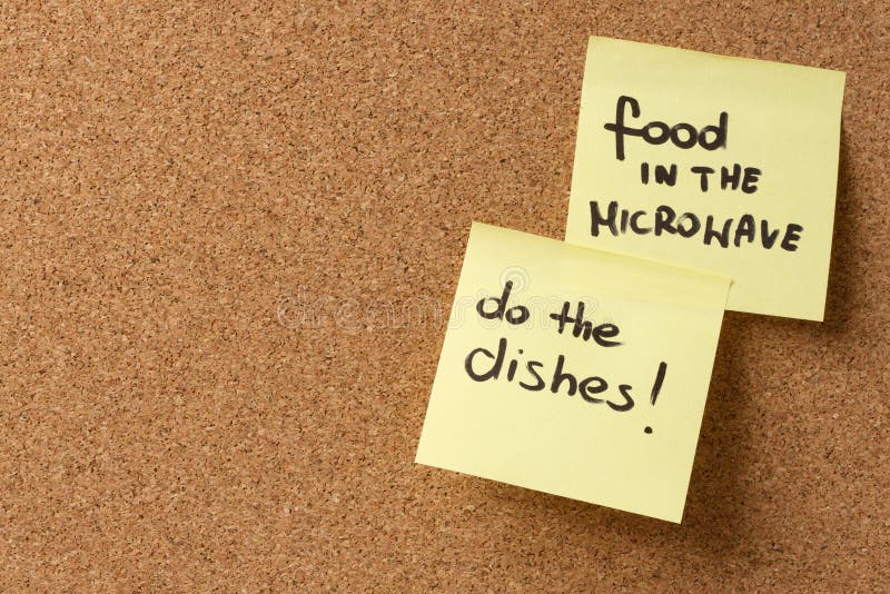 Yellow Sticky Note/ Post it Food in the Microwave, Do the Dishes Stock ...