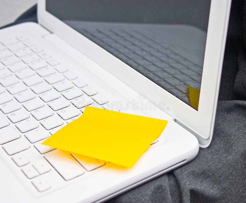 Yellow Sticky Note Post on White Laptop. Stock Image - Image of ...