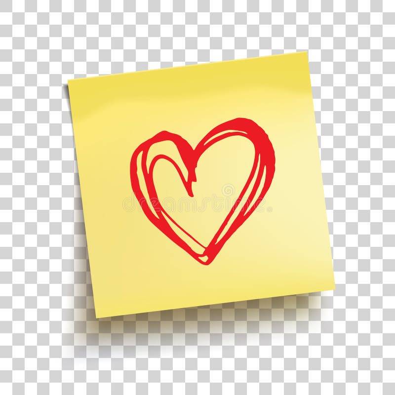 Yellow Sticky Note with Red Hand Drawn Heart. Vector Stock Vector ...