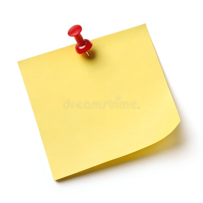 Yellow Sticky Note with a Red Pin Isolated on White Background Stock ...