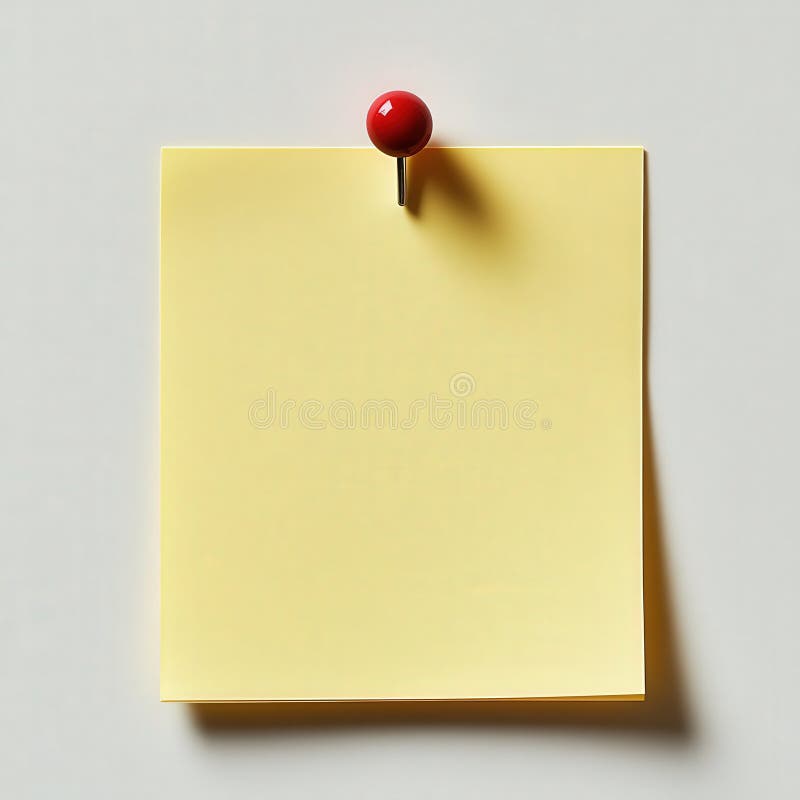 Yellow Sticky Note with Red Pin on Plain Background Stock Photo - Image ...