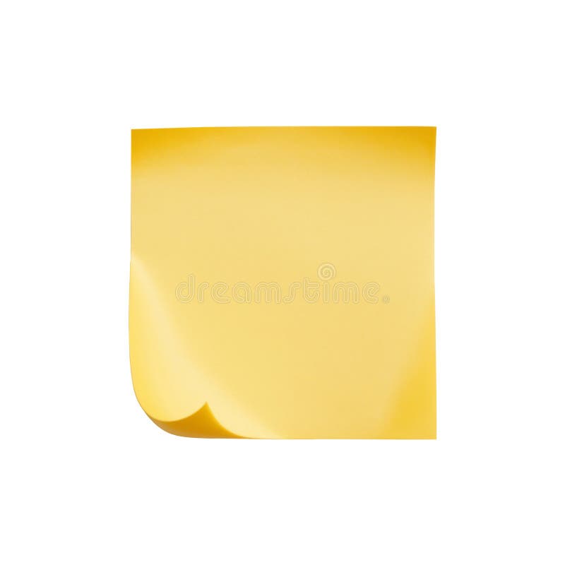 Yellow Sticky Note with Rolled Corner Isolated on White Stock ...