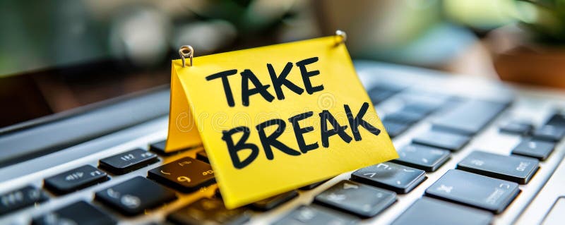 Yellow Sticky Note with TAKE a BREAK Handwritten Message on a Laptop ...