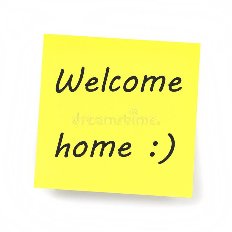 Yellow Sticky Note - Welcome Home Stock Image - Image of message, text ...