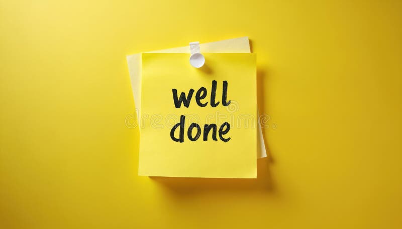 Yellow Sticky Note with Well Done Text Attached To a Bright Yellow ...