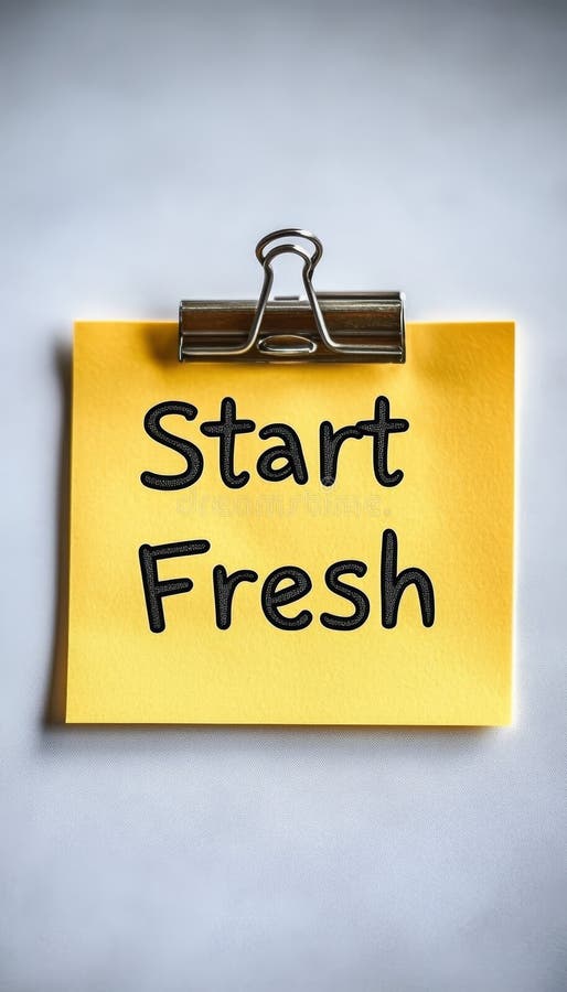 Yellow Sticky Note with the Words Start Fresh Clipped on White ...