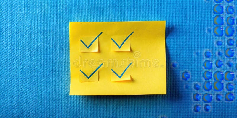 Yellow Sticky Notes with Blue Checkmarks on Textured Blue Background ...