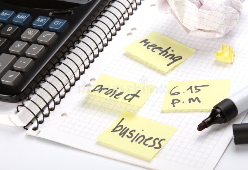 Yellow Sticky Notes with Business Word Ion a Busy Desk Stock Image ...