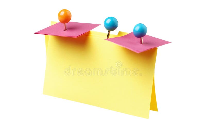 Yellow Sticky Notes with Colorful Push Pins Stock Illustration ...