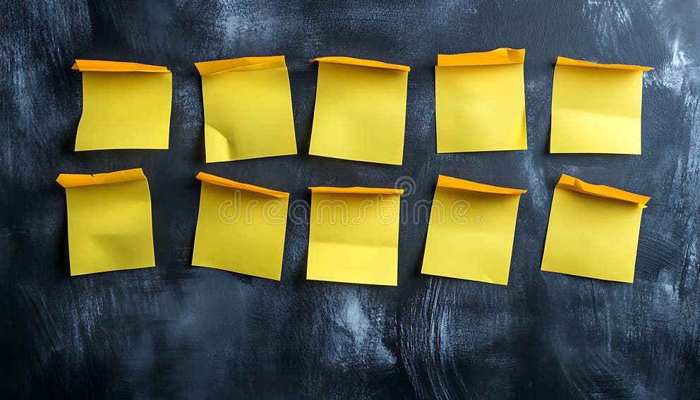 Yellow Sticky Notes on Dark Board Stock Photo - Image of surface ...