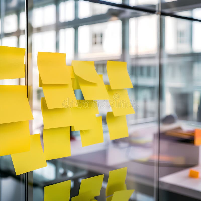 Yellow Sticky Notes on Glass Wall in Office. Business Concept Stock ...