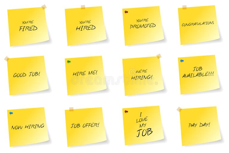 Yellow Sticky Notes with Job Related Messages Stock Vector ...
