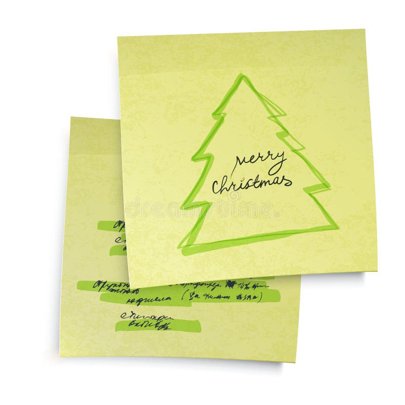 Yellow Sticky Notes with Merry Christmas Tree. Stock Vector ...