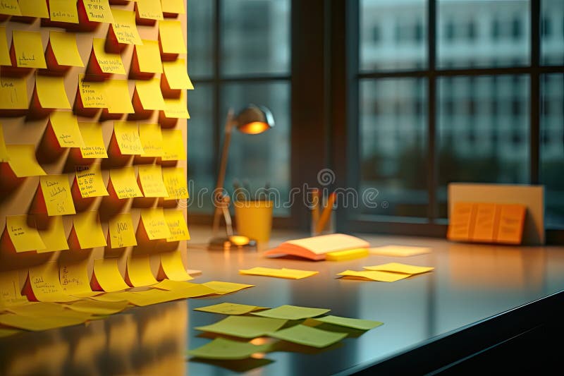 Yellow Sticky Notes in Office Stock Photo - Image of office, work ...