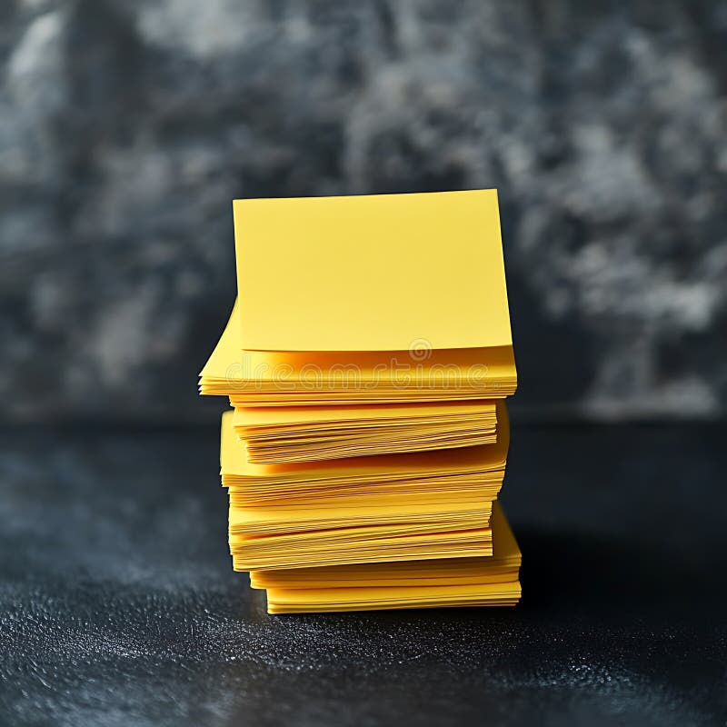 Yellow Sticky Notes Stack, Dark Background Stock Image - Image of ...