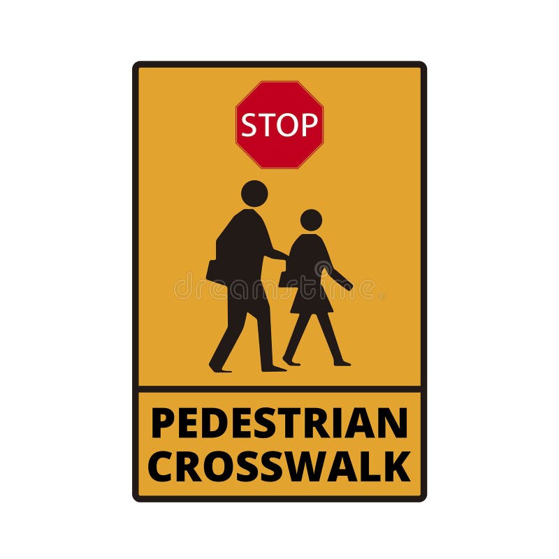 Yellow Stop Pedestrian Crosswalk Sign on a White Background Stock ...