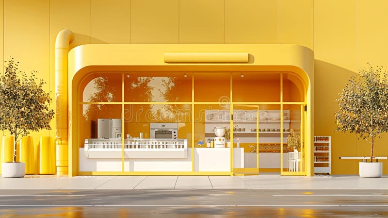Yellow Storefront with Glass Doors and Windows Stock Illustration ...
