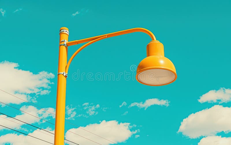 A Yellow Street Light Illuminates from a Tall Pole on a Dark Street ...