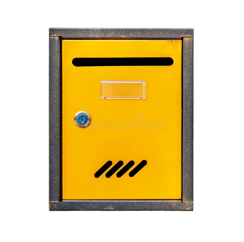 Yellow Street Postbox Isolated on White Stock Photo - Image of close ...