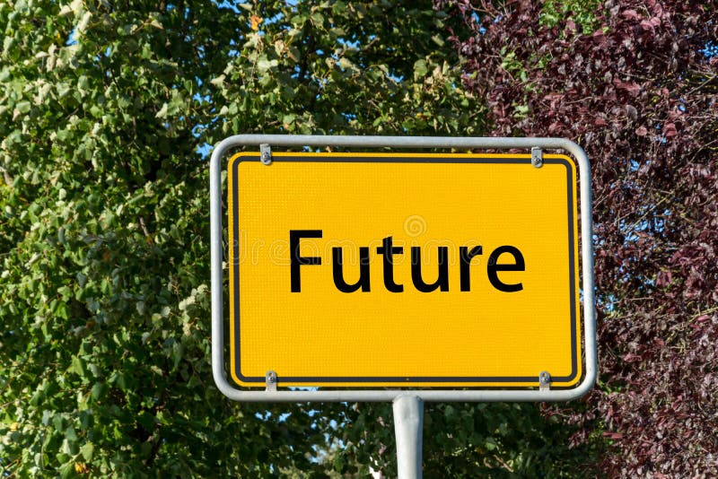 Yellow Street Sign with Future Ahead Stock Image - Image of blue, blank ...