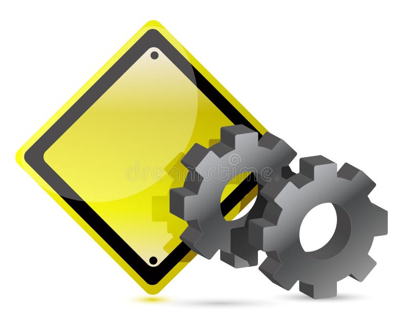 Yellow Street Sign with Gears Illustration Stock Illustration ...