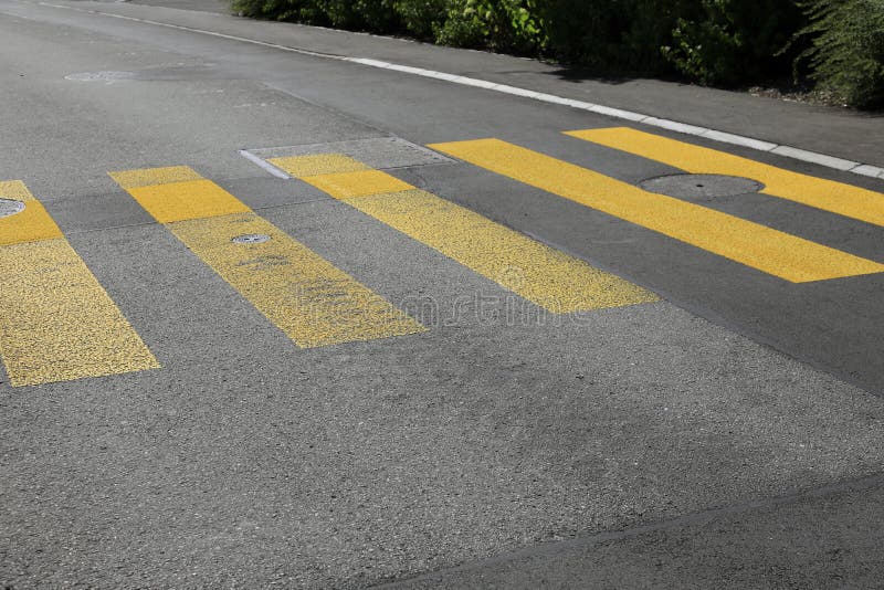 Yellow Stripes of Pedestrian Crossing Place Stock Image - Image of ...