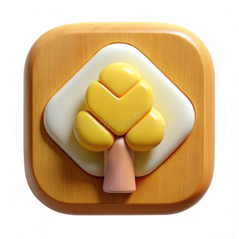 Yellow Stylized Tree Icon with Wooden Frame and Smooth Minimalist ...