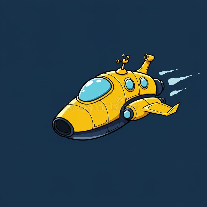 Yellow Submarine with Cartoonish Design Set Against a Dark Blue ...