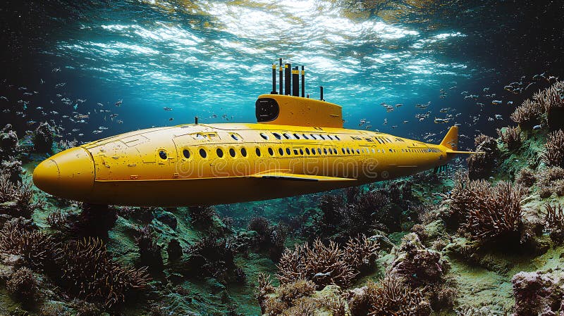 Yellow Submarine Exploring Coral Reefs Stock Illustration ...