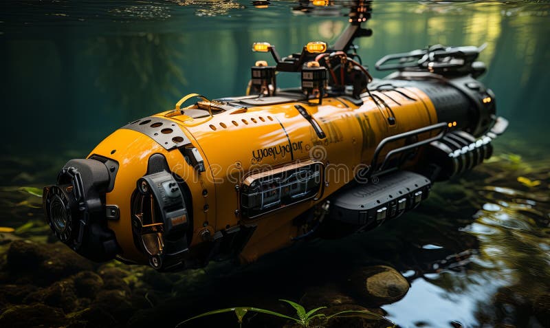 Yellow Submarine Floating on Water Stock Image - Image of technology ...