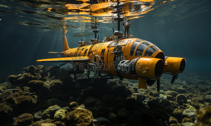 Yellow Submarine Floating on Water Stock Photo - Image of exploration ...