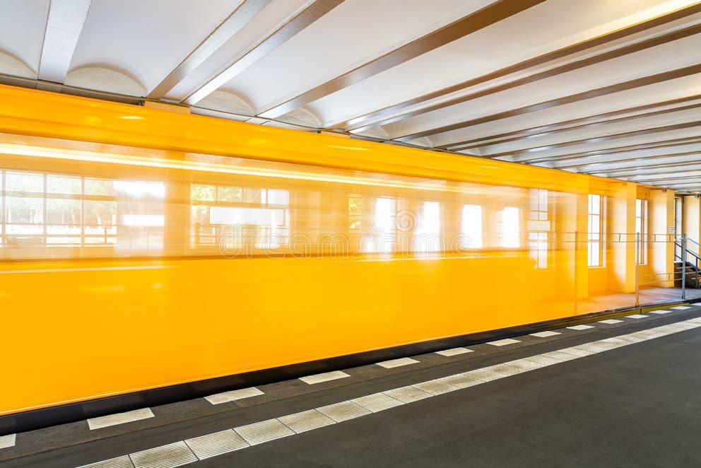 Yellow Subway Train in Motion Stock Photo - Image of throw, tunnel ...