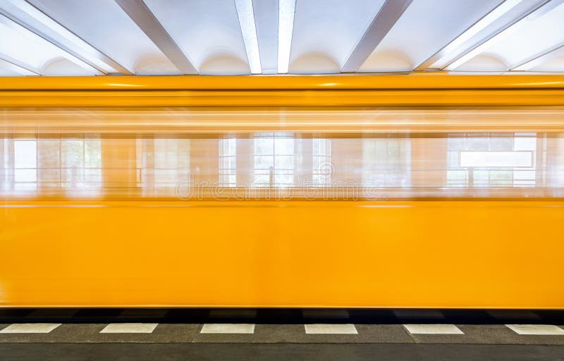 Yellow Subway Train in Motion Stock Image - Image of rail, fast: 204492679