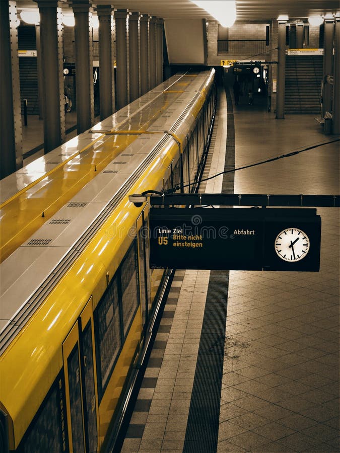 The Old Yellow Berlin Subway Enters The Subway Station Stock Photo ...