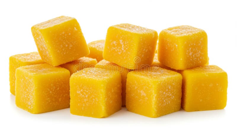 Yellow Sugar Coated Candy Cubes on White Background Stock Illustration ...