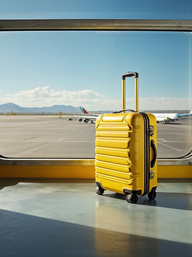 Yellow Suitcase in Airport Terminal Stock Illustration - Illustration ...