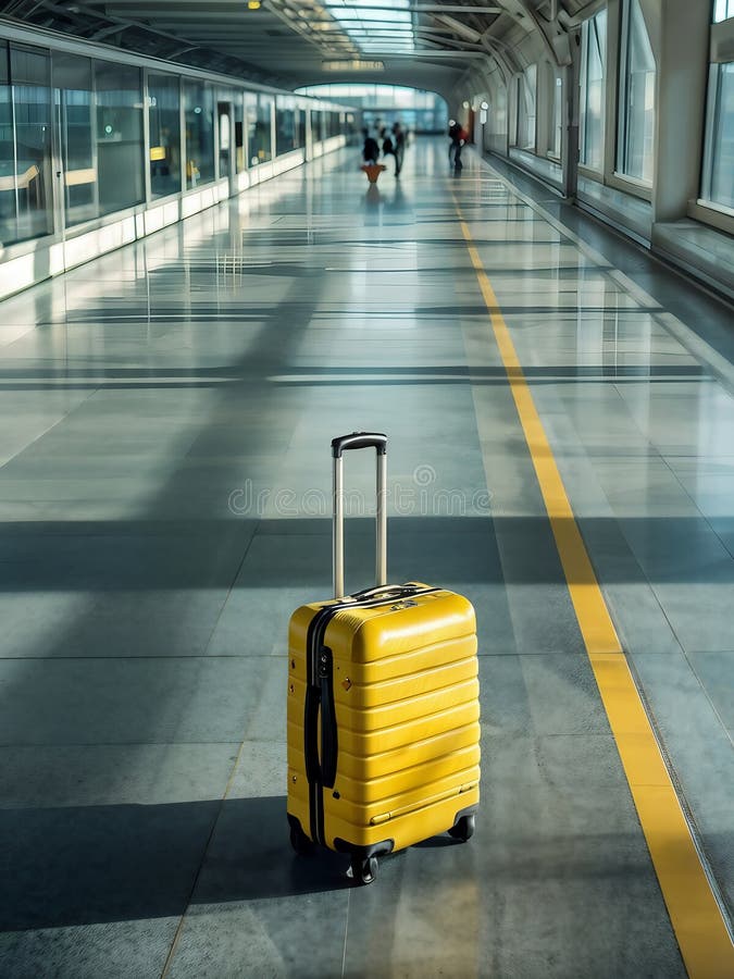 Yellow Suitcase in Airport Terminal Stock Illustration - Illustration ...